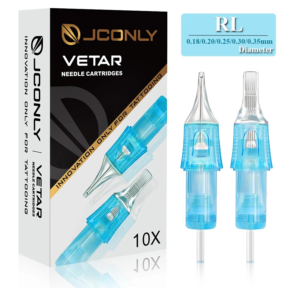 JCONLY VETAR иглы для тату-картриджей 10 шт. 3RL, 06 0.20mm