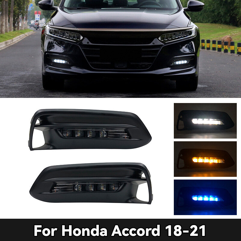 Дневной ходовой огонь для Honda Accord 10-го поколения с белым светом, потоковым указателем поворота, ледяно-голубым