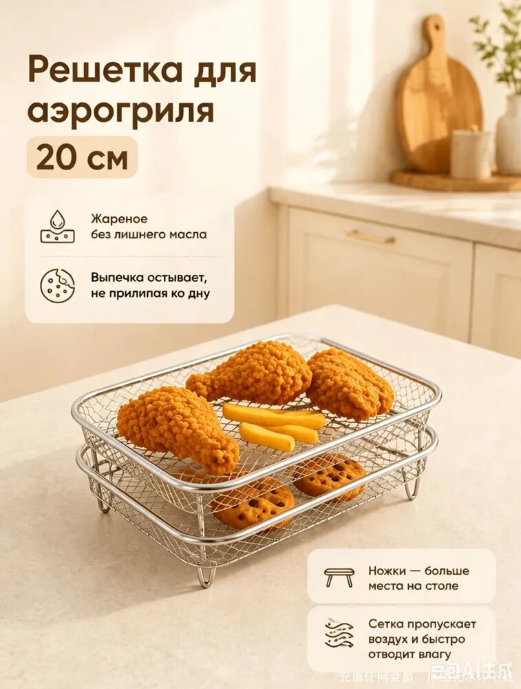 Решетка-гриль 20 см x 20 см нержавеющая сталь