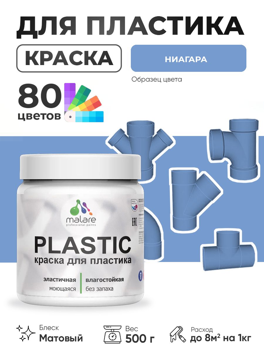 Акриловая краска для пластика Malare Plastic для пенопласта ПВХ сайдинга, для подоконников и откосов, быстросохнущая без запаха, матовая, ниагара, 0.5 кг