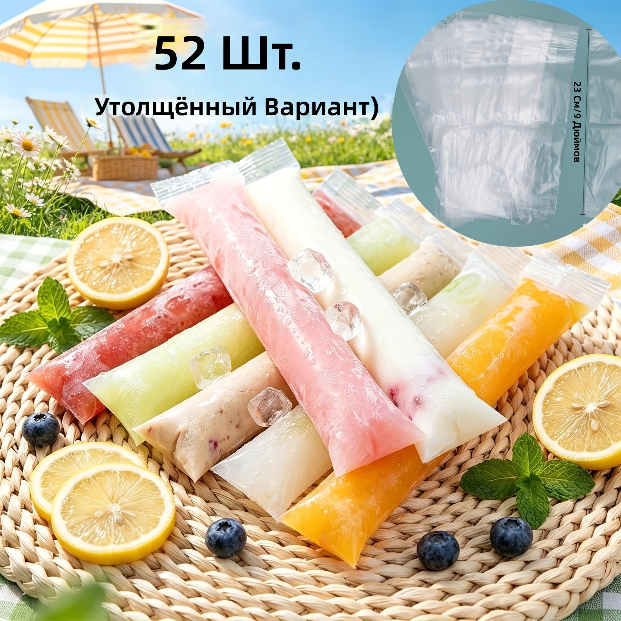 Пакеты для эскимо и мороженого утолщенные многоразовые с застежкой-молнией, 52 шт.