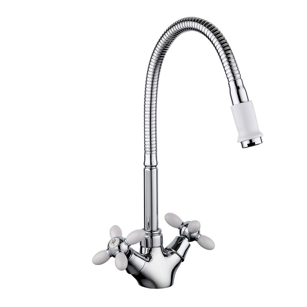 Смеситель для кухни с гибким изливом FRUD R43127-7, хром/белый