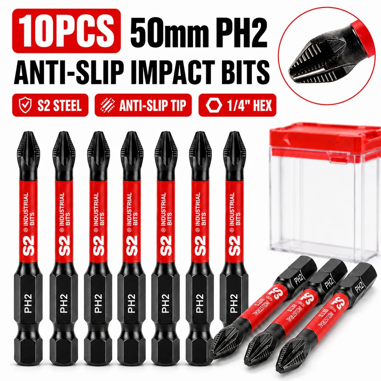 Магнитные отверточные биты PH2 S2 SGS 10/20 шт. 50 мм 10Pcs Box Set