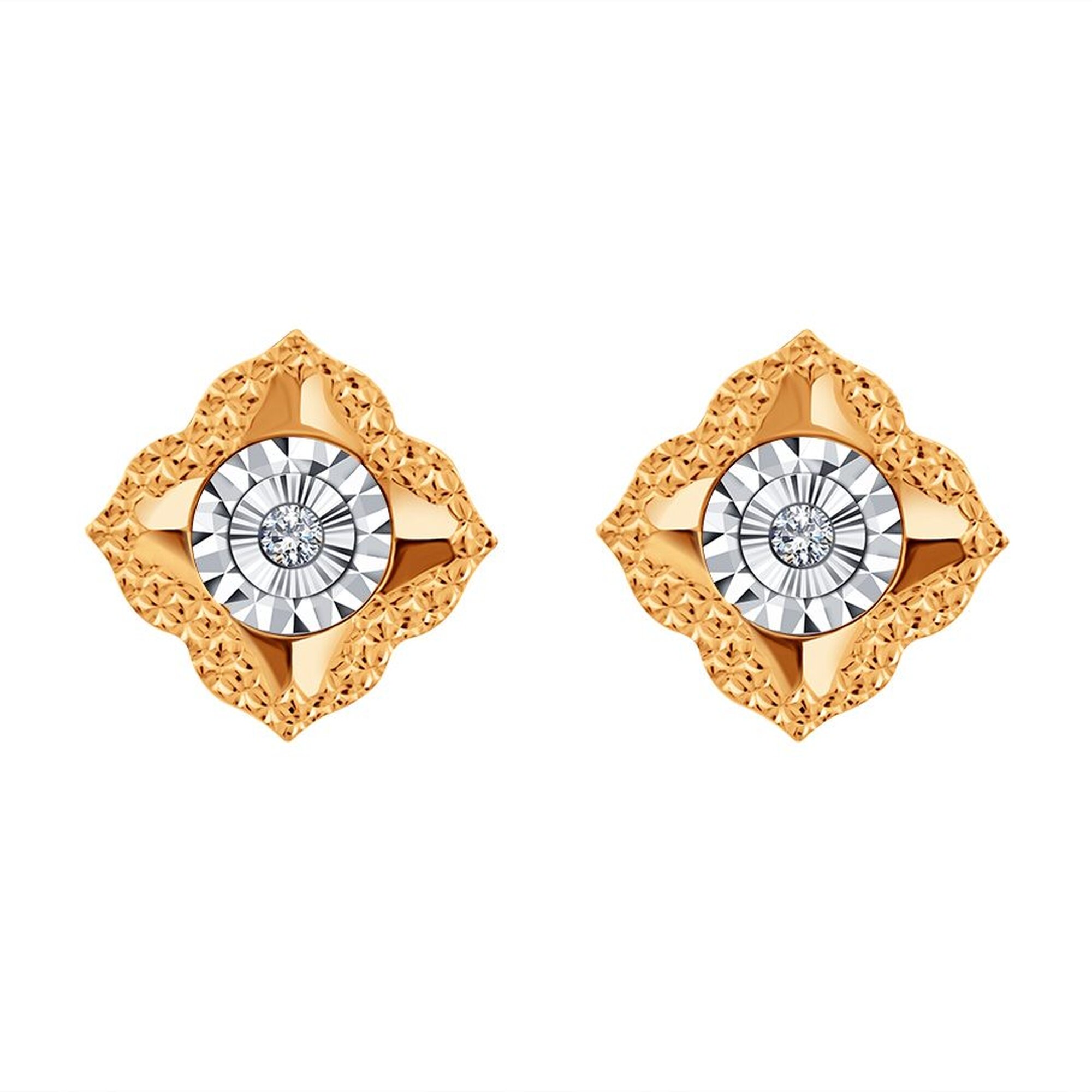 Серьги, красное золото, 585 проба, бриллиант