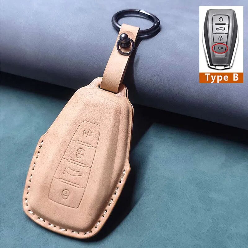 Кожаный чехол для ключа Geely Atlas Boyue, Type B, оранжевое кольцо