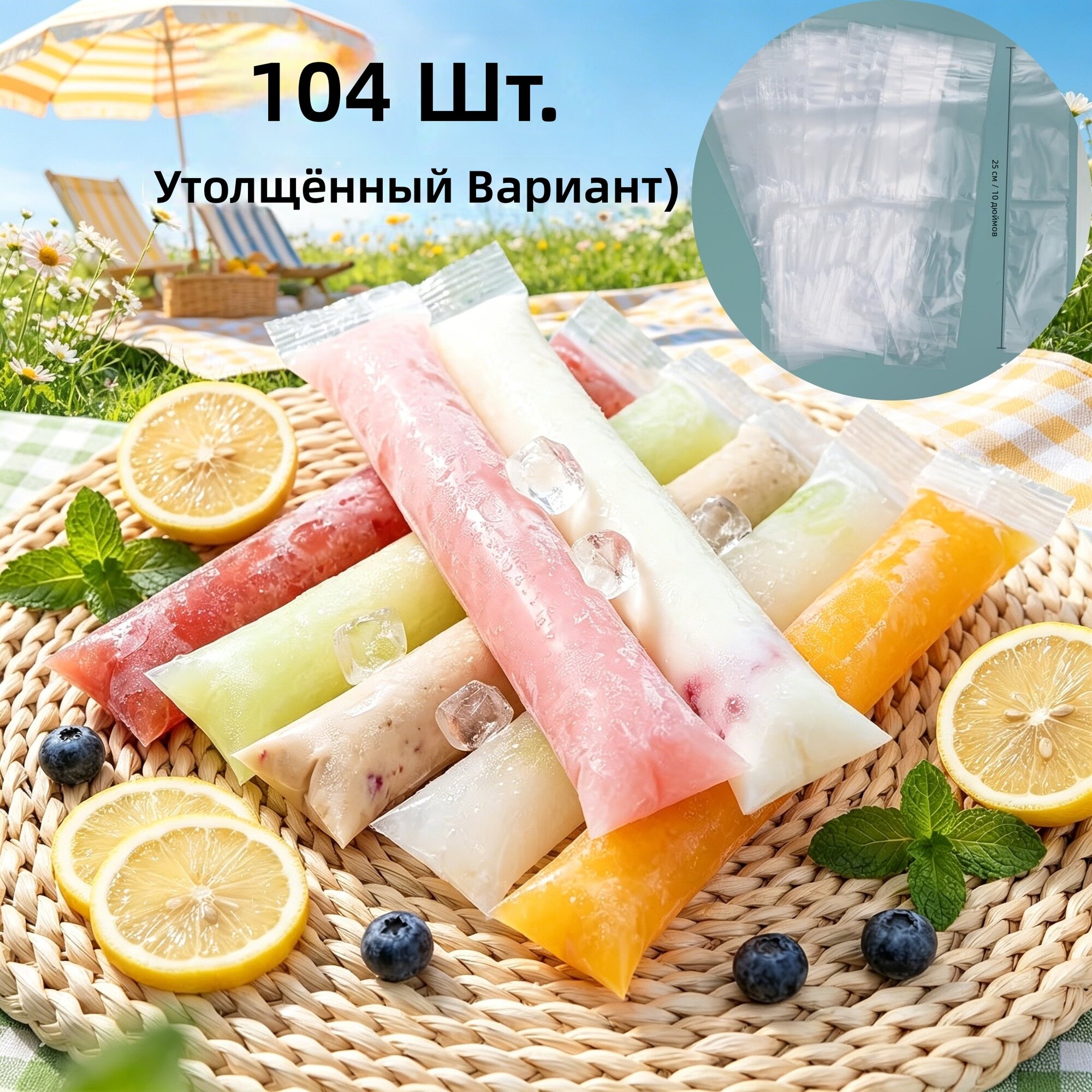 Пакеты для мороженого и льда, утолщенные, 104 шт, многоразовые, пищевые, с самозатягивающимся замком