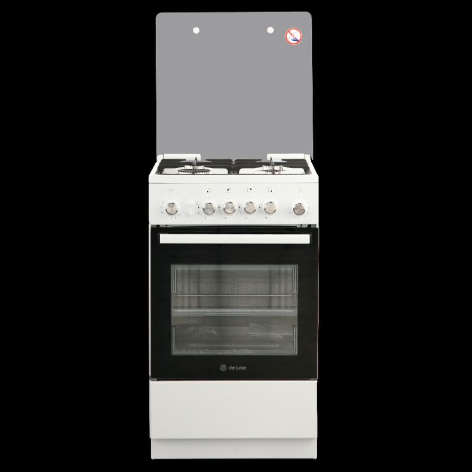 Газовая плита De luxe 5040.30г(кр) ЧР белая, 50х50, гриль, вертел, чугунные решетки, крышка
