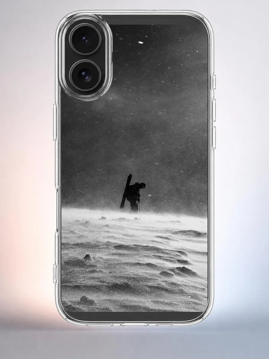 Чехол iPhone 16 сноуборд ночью силиконовый