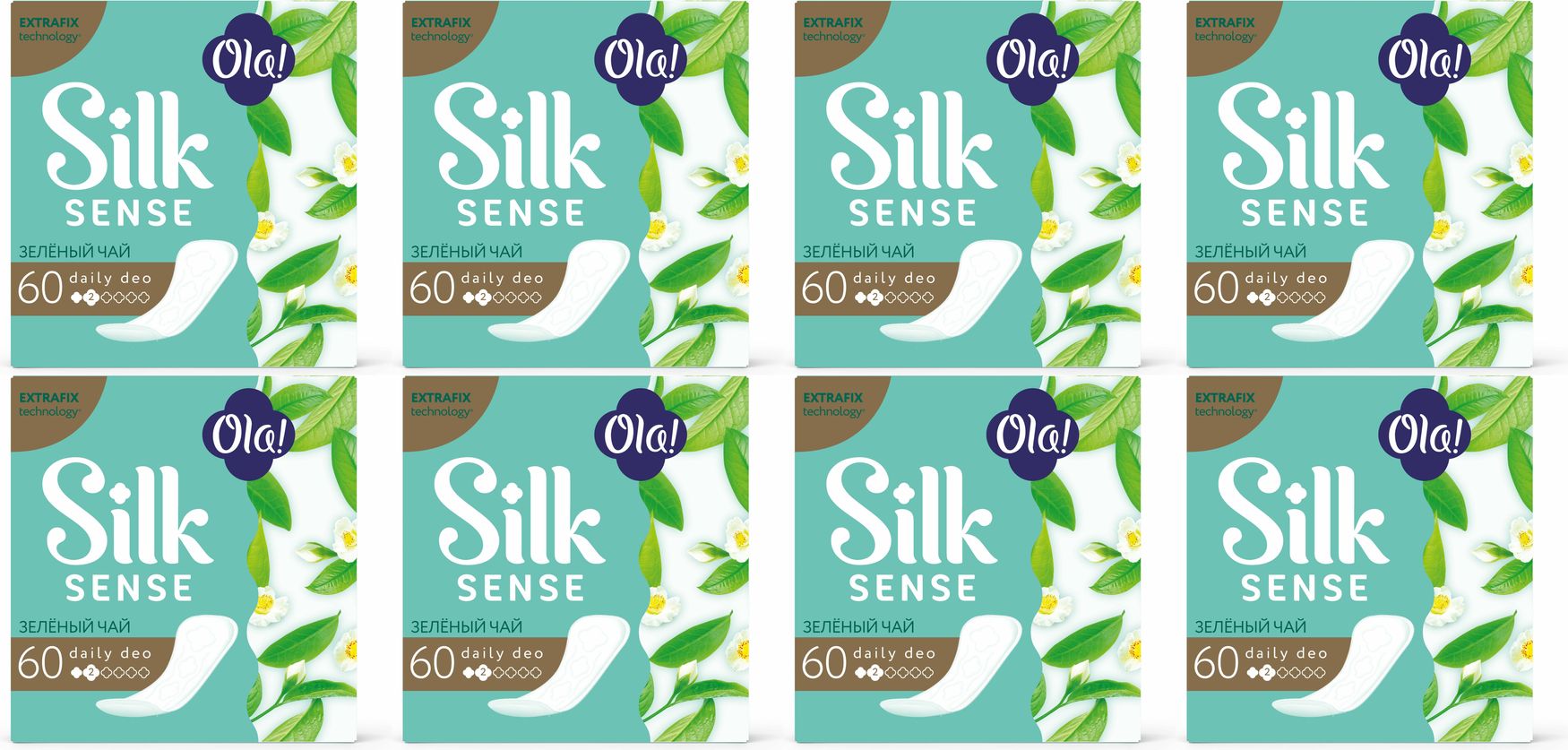 Прокладки ежедневные Ola! Silk Sense Daily Deo зеленый чай, комплект: 8 упаковок по 60 шт