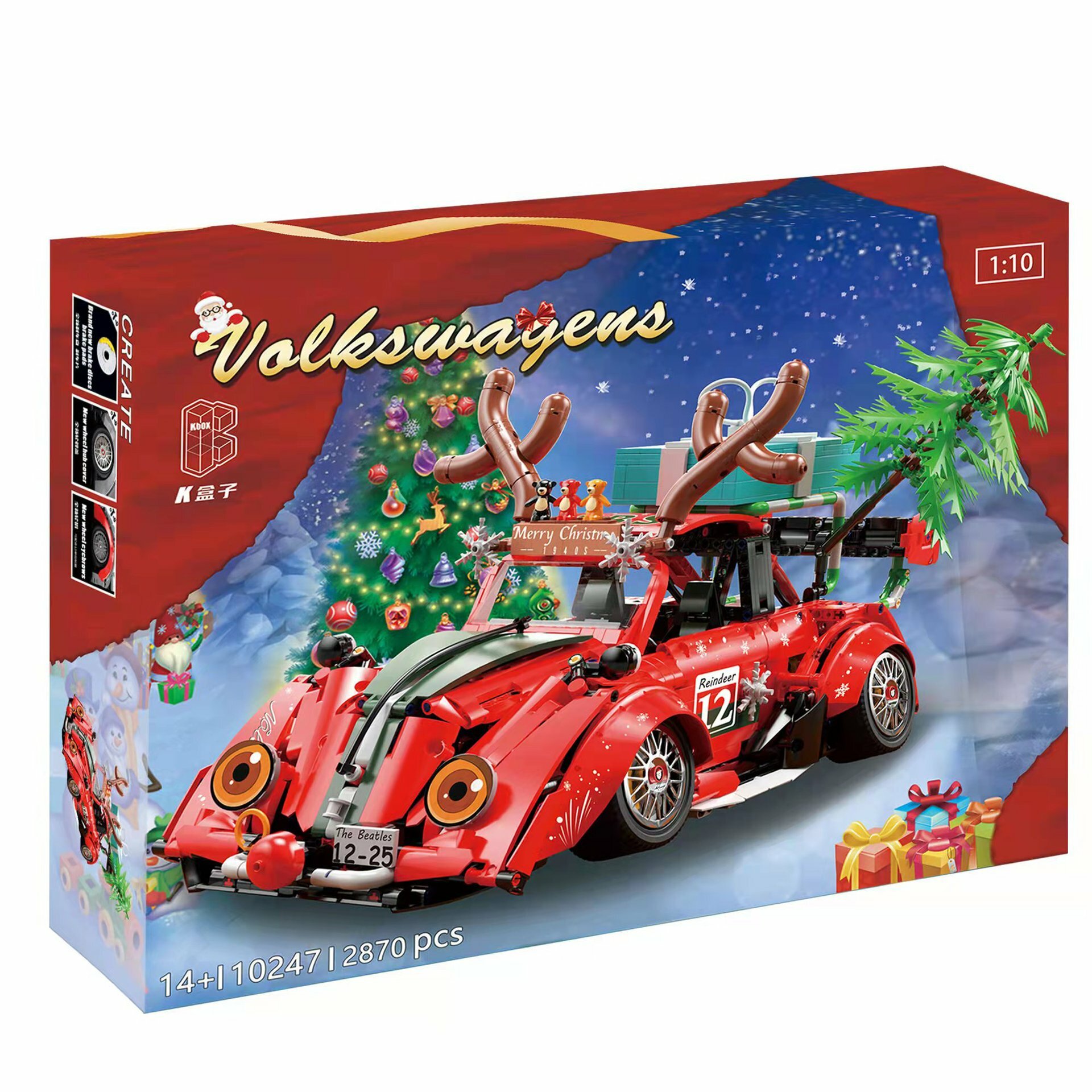 K-Box Рождественский жук 10247, уровень сложности для взрослых, собранный MOC-конструктор, электрическая гоночная машинка