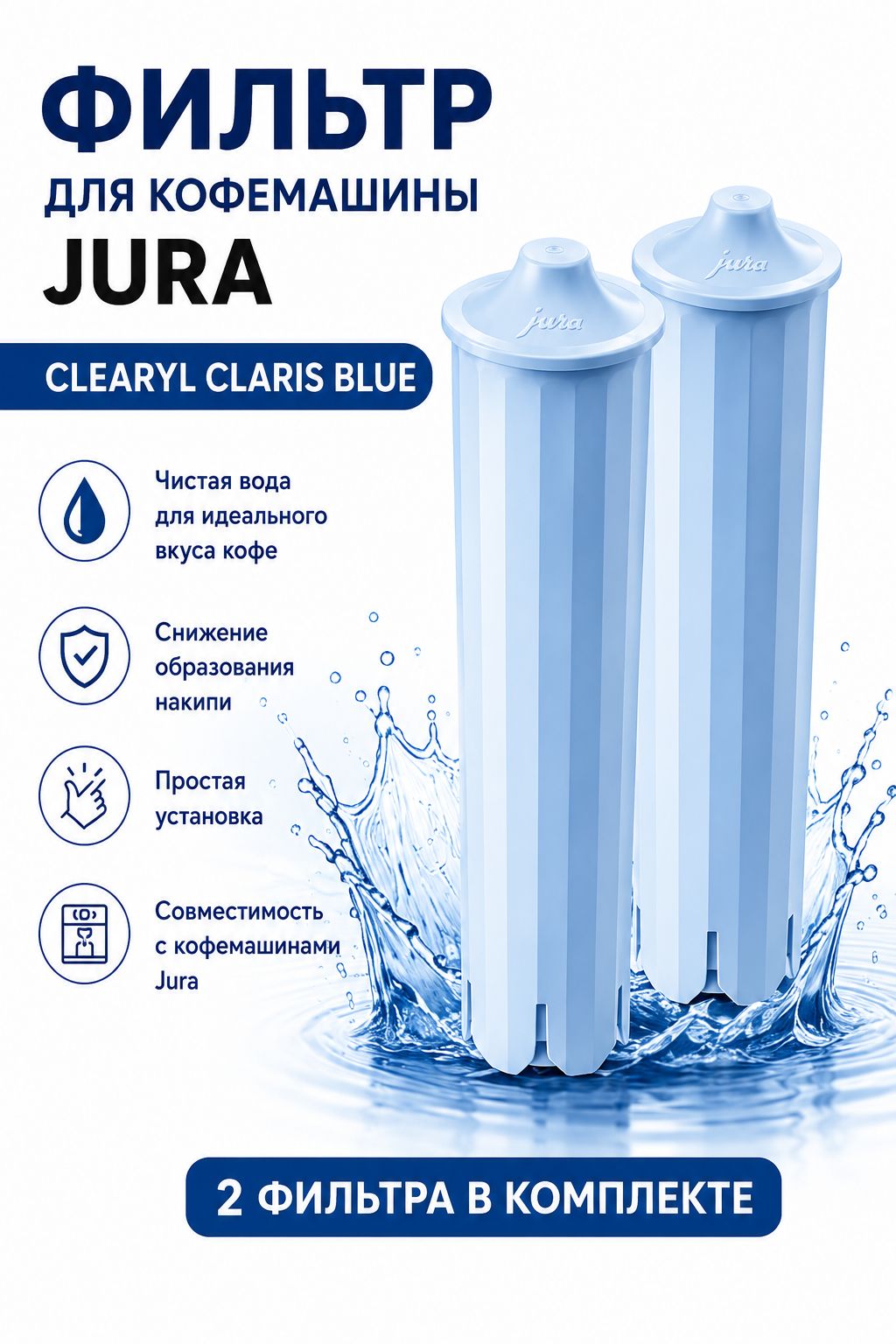 Комплект фильтров для кофемашины Jura Claris Blue Clearyl 2 шт, картриджи очистки воды