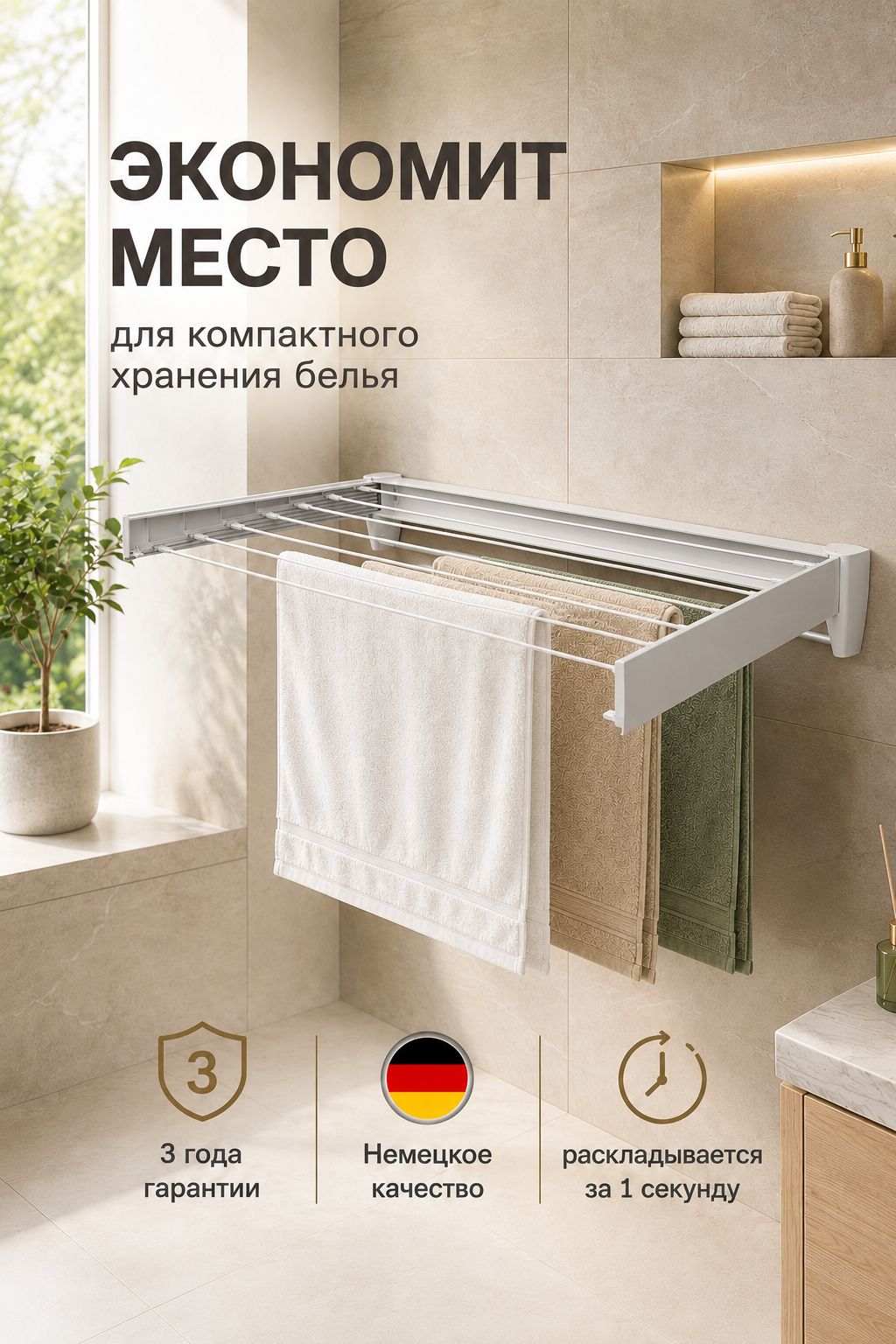 Настенная сушилка для белья Leifheit Telegant 81 Protect Plus складная раздвижная, 8,1 м, 104 см, белая