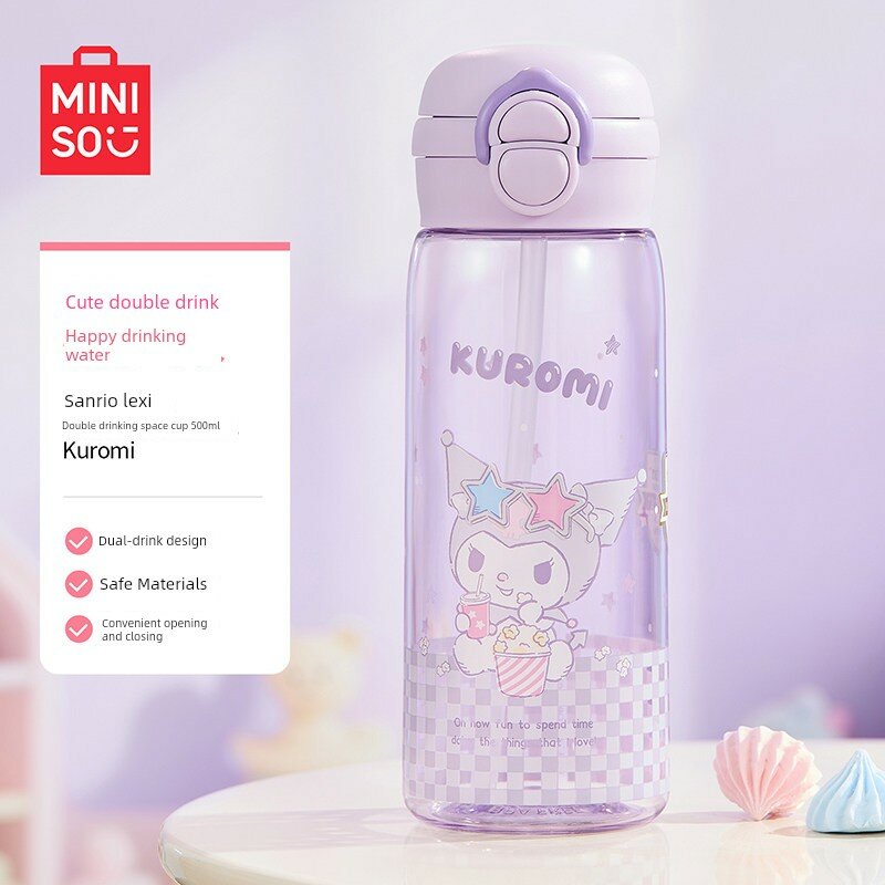 Бутылка для воды MINISO Sanrio с двойной трубочкой, милая, для девочек, с Hello Kitty Космическая кружка с двумя