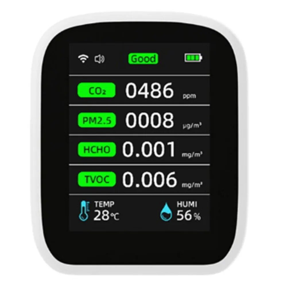 Tuya Wifi Air Quality Meter, восемь в одном внутреннем мониторе, портативный тестер CO2, температуры и влажности
