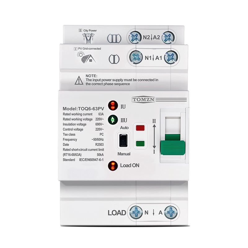 Tomzn ATS L/N 220V: Автоматический переключатель питания для двух источников, 2P 63A TOQ6 PV для PV систем и инверторов