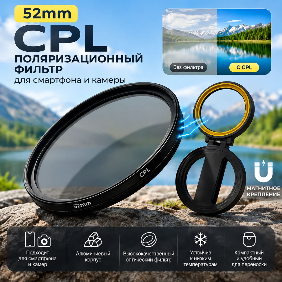 Светофильтр CPL 67 мм, фильтр для объектива поляризационный ультратонкий 67MM