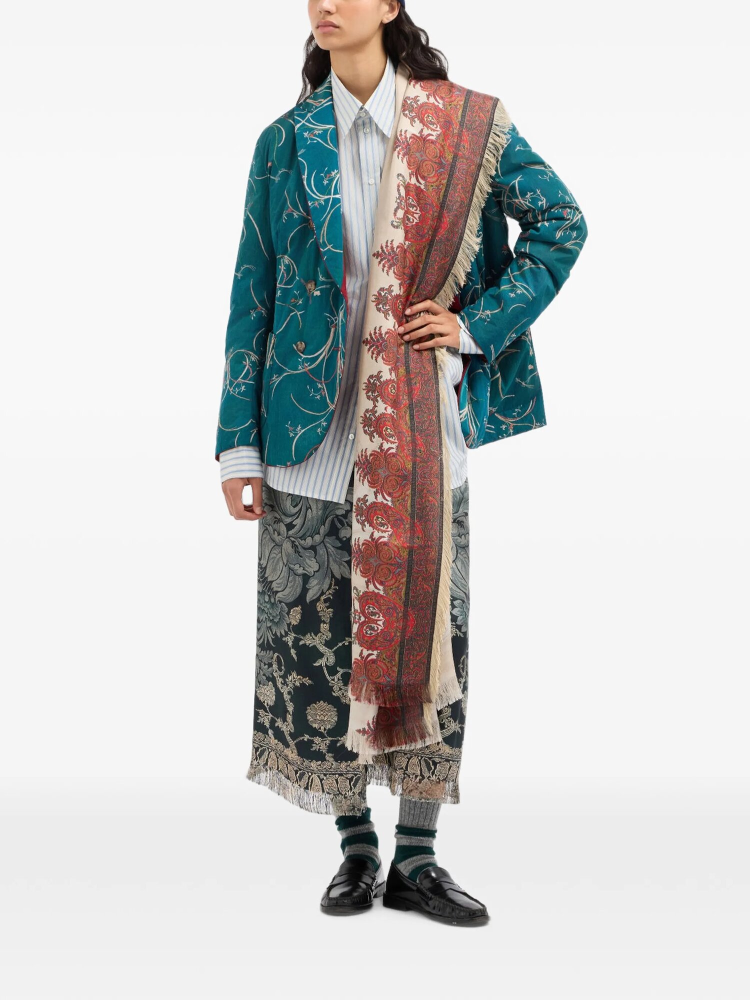 Пиджак Pierre-Louis Mascia Integra floral-print double-breasted blazer, размер 48, синий — фото 1