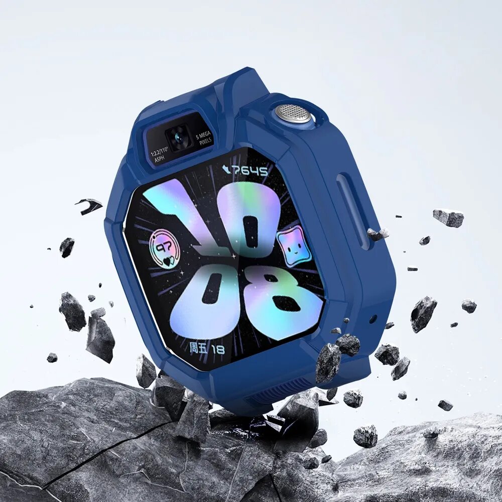 Чехол и защитная плёнка для Huawei Watch Kids X1 и X1 Pro, полупрозрачный PC-материал, синий цвет