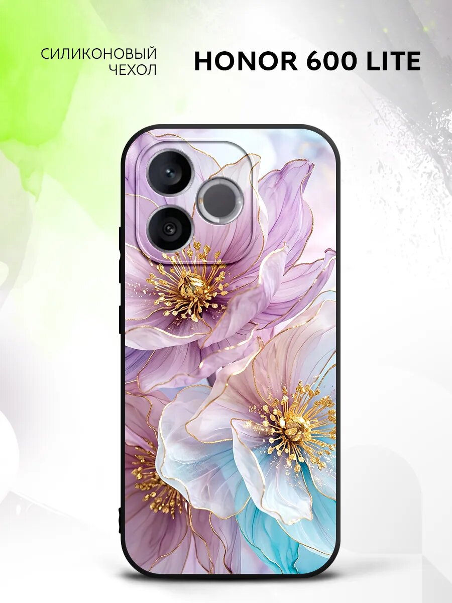 Чехол на Honor 600 lite, Хонор 600 Лайт бампер, противоударный, с рисунком сиреневые цветы