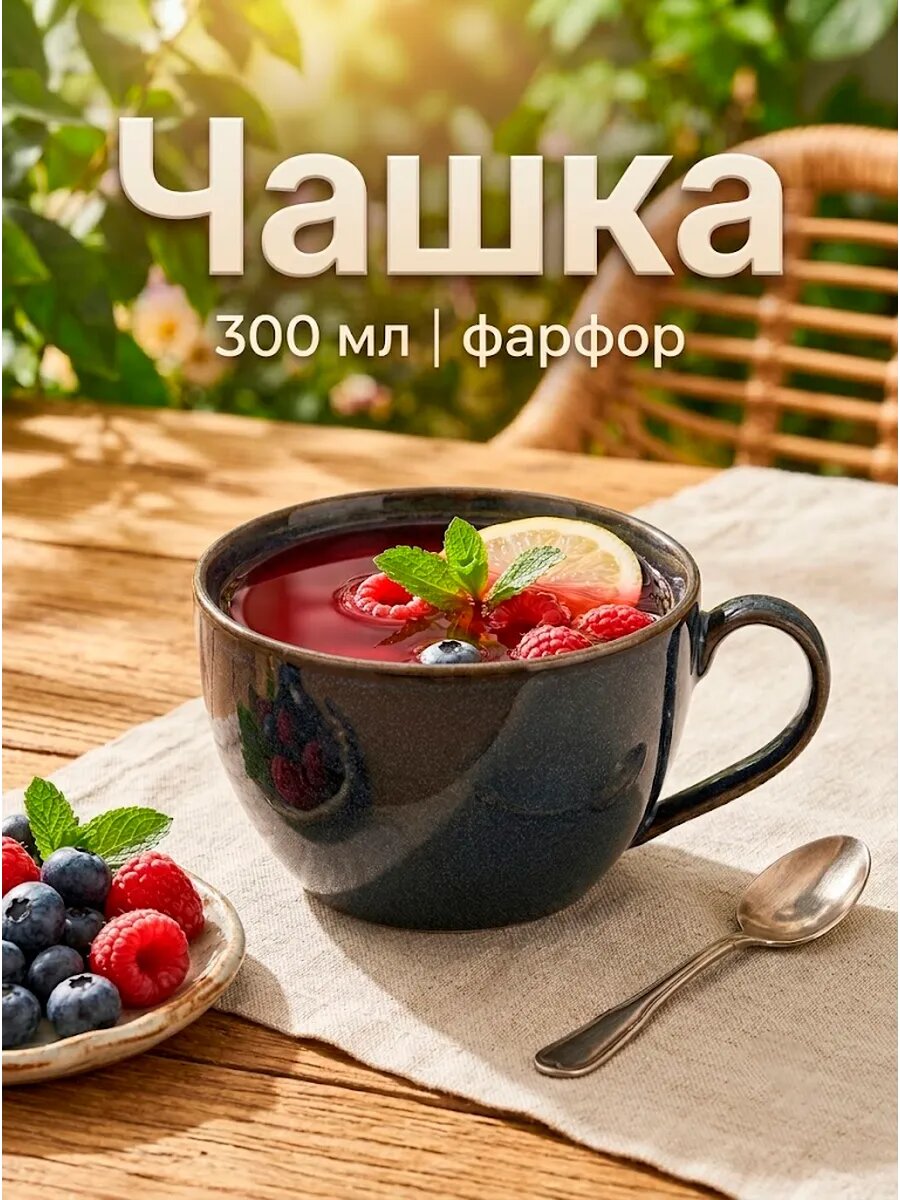 Чашка Тихорецкий фарфор «Премиум», 300 мл, фарфоровая, синяя