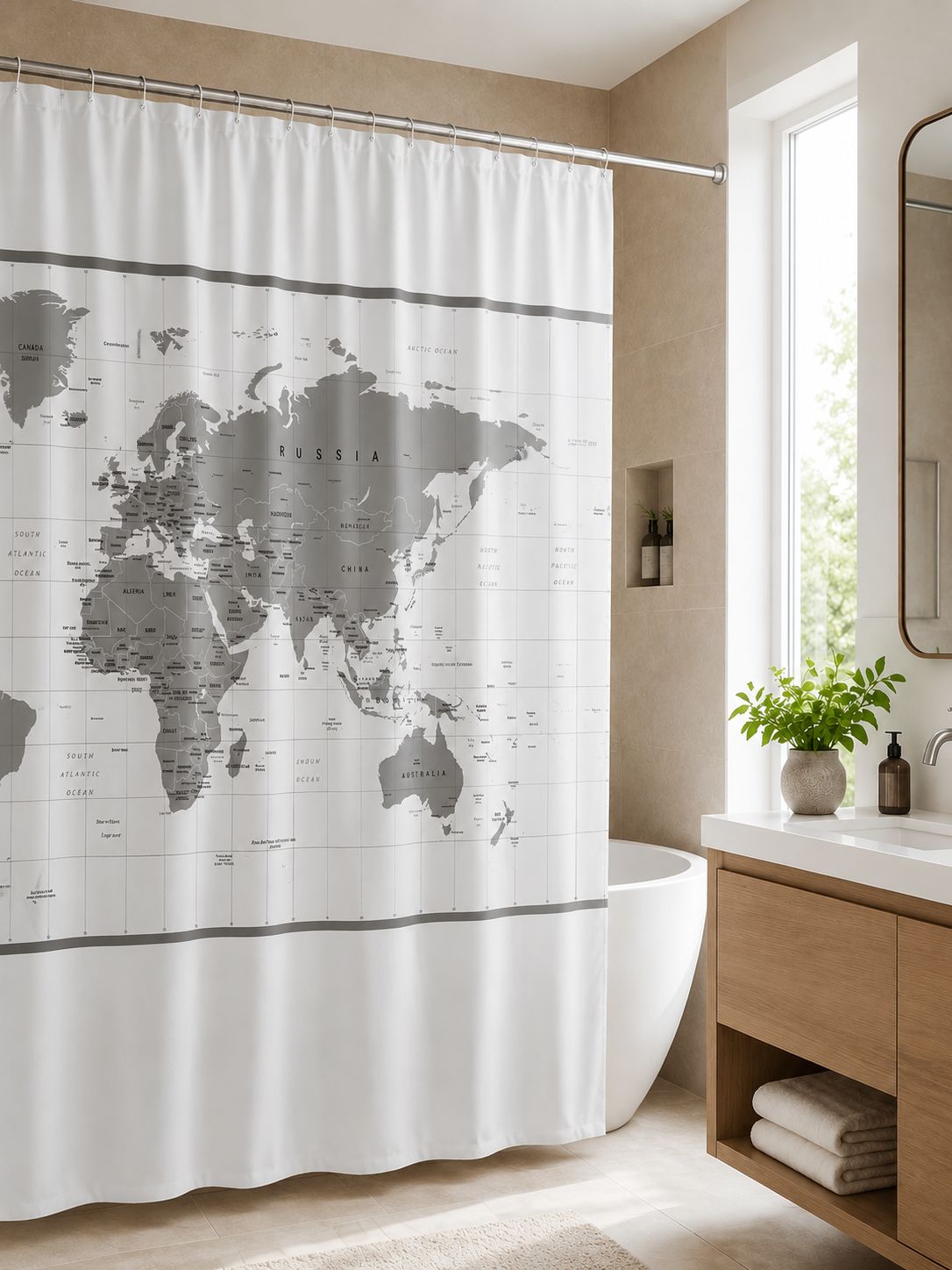 Комплект Штора занавеска для ванной Bath Plus тканевая 200х200 International Map I