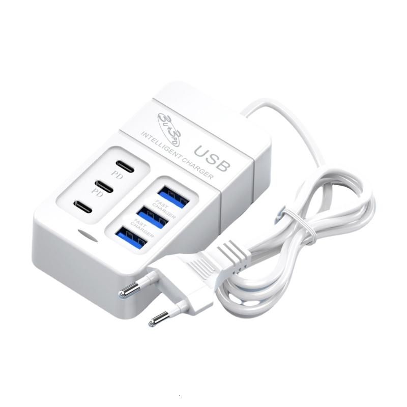 Сетевая зарядная станция с 3 портами USB и 3 Type-C, быстрая зарядка для телефонов и планшетов, 35 Вт, EU