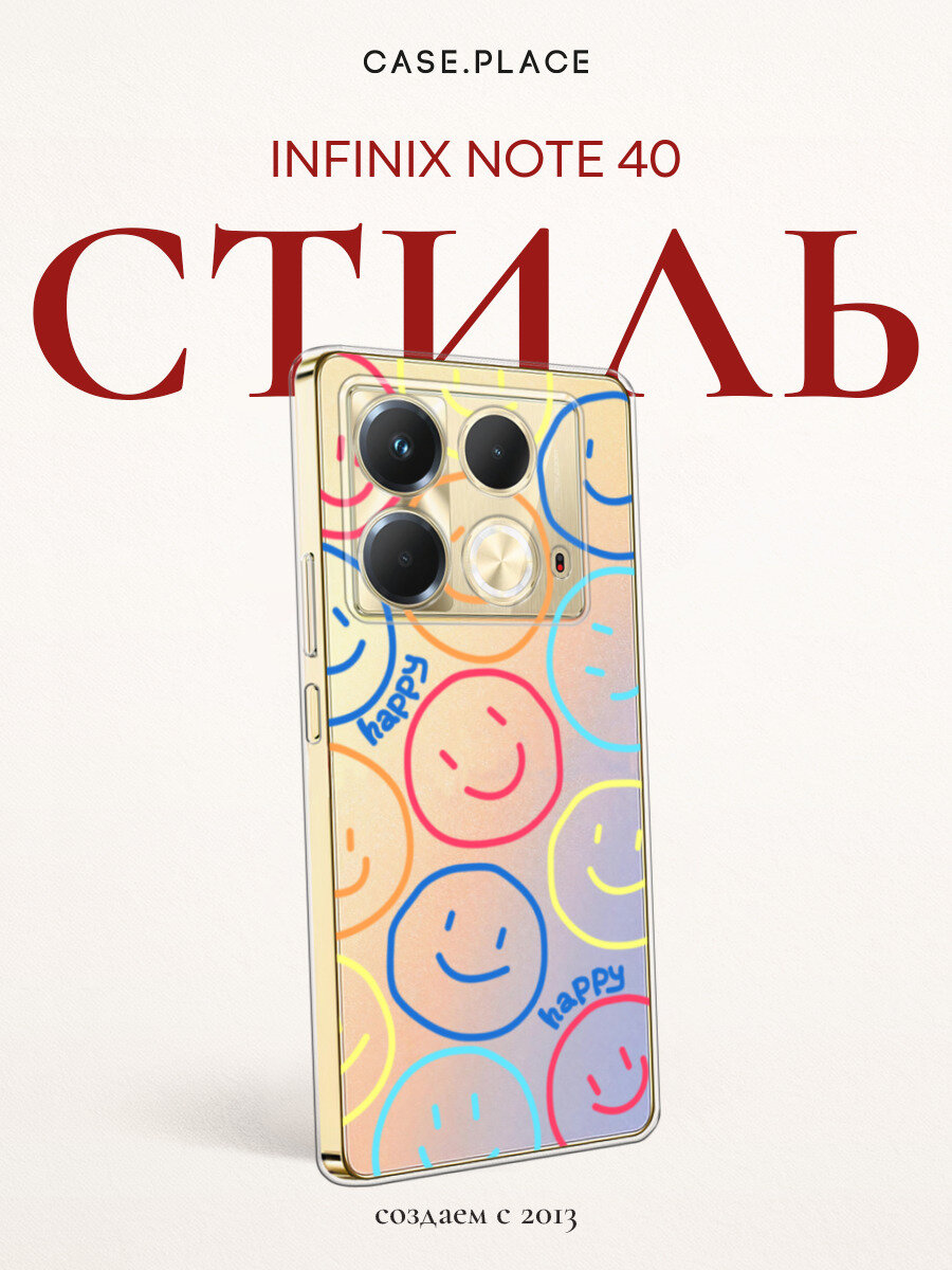 Чехол на Infinix Note 40 / Инфиникс Нот 40 с принтом Смайлы, прозрачный