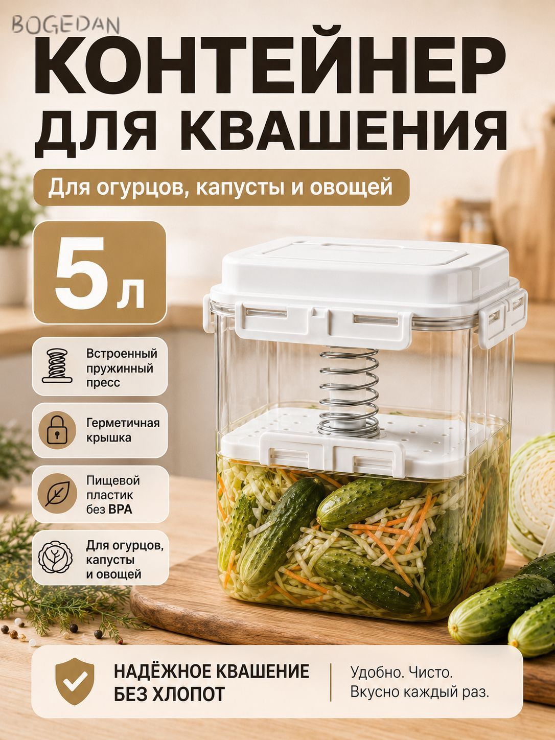 Кадка для засолки 5 л пищевой пластик, диаметр 23.5 см