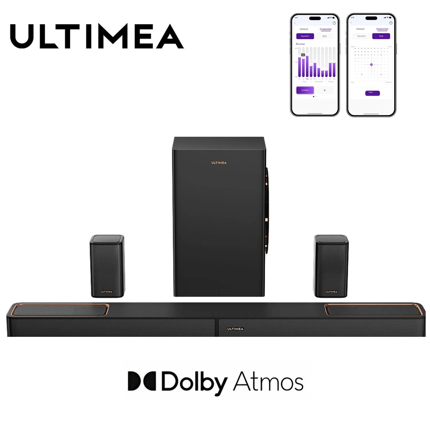 Soundbar ULTIMEA 460W 5.1.2 каналов с Dolby Atmos, система домашнего кинотеатра с объемным звуком для телевизора с 2 колонками опорного звука, управление через приложение