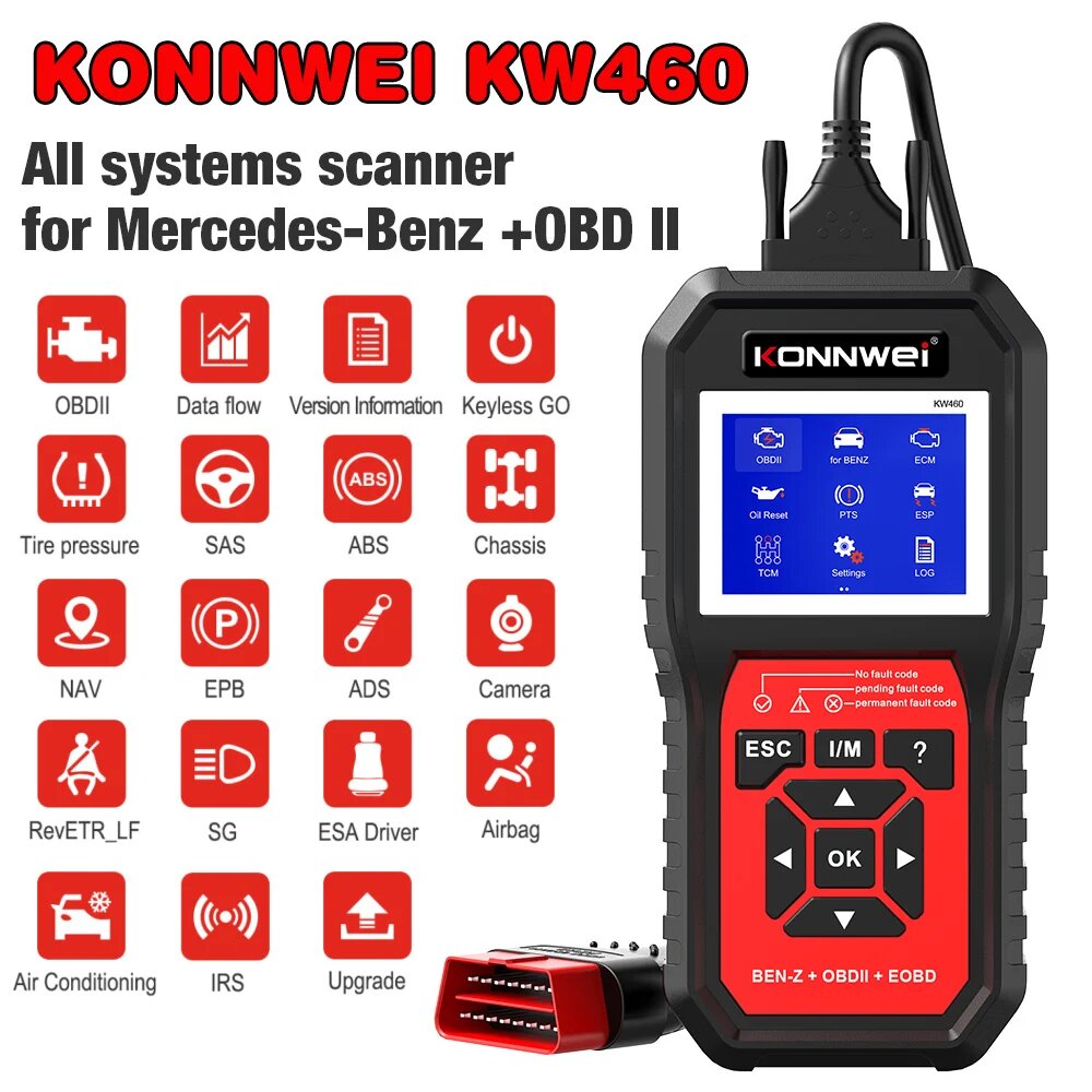 KONNWEI KW460 Obd2 сканер для Mercedes Benz ABS подушка безопасности масло ABS EPB DPF SRS TPMS сброс полной системы автомобильный диагностический инструмент