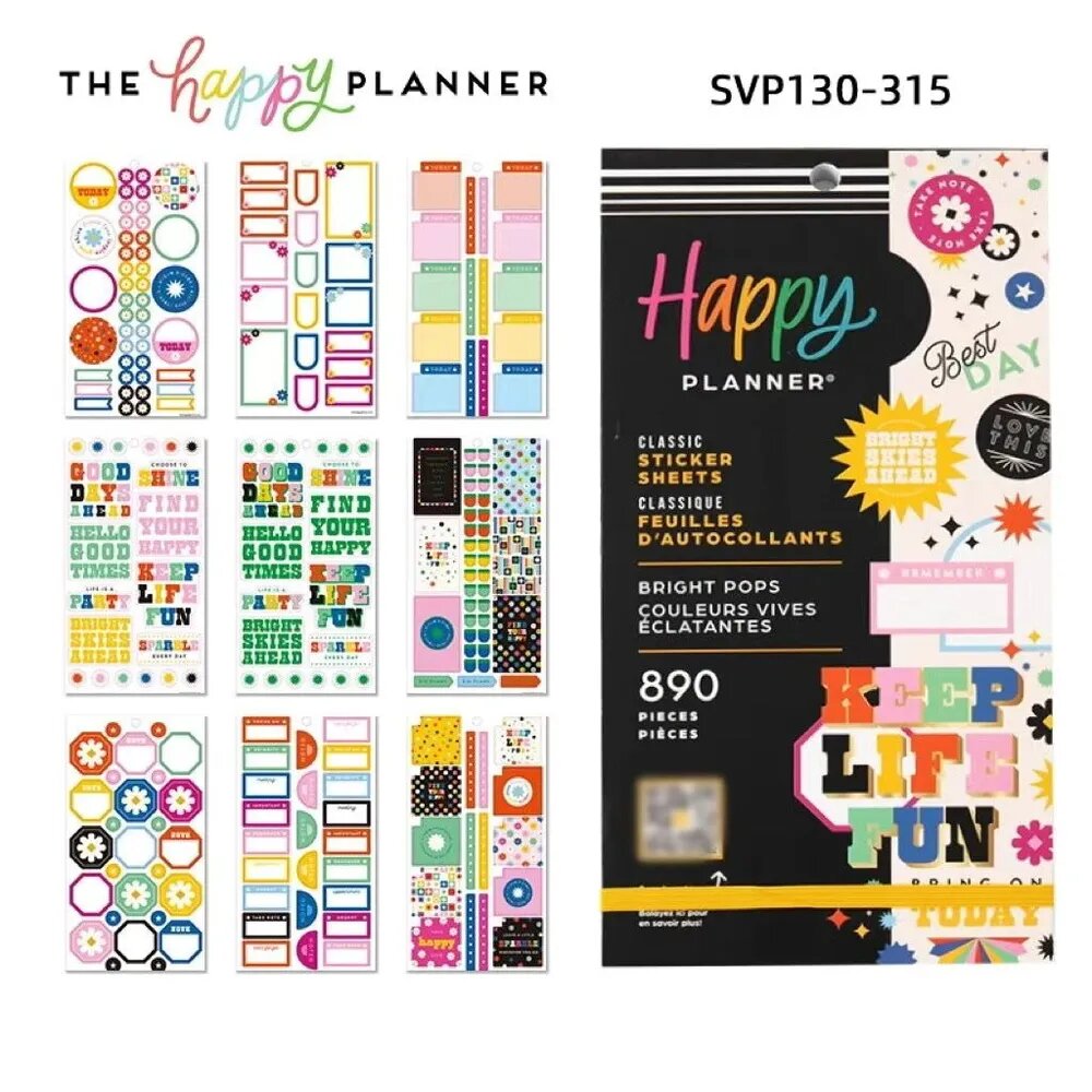 Стикеры THE HAPPY PLANNER Classic Sticker Sheets Bright Pops, 890 шт.