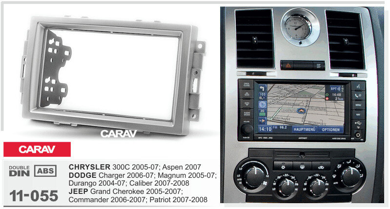Переходная рамка 2-DIN для CHRYSLER 300C 2005-07; Aspen 2007 / DODGE Charger 2006-07; Magnum 2005-07; Durango 2004-07; Caliber 2007-08 / JEEP Grand Cherokee 2005-07; Commander 2006-07; Patriot 2007-08 CARAV 11-055