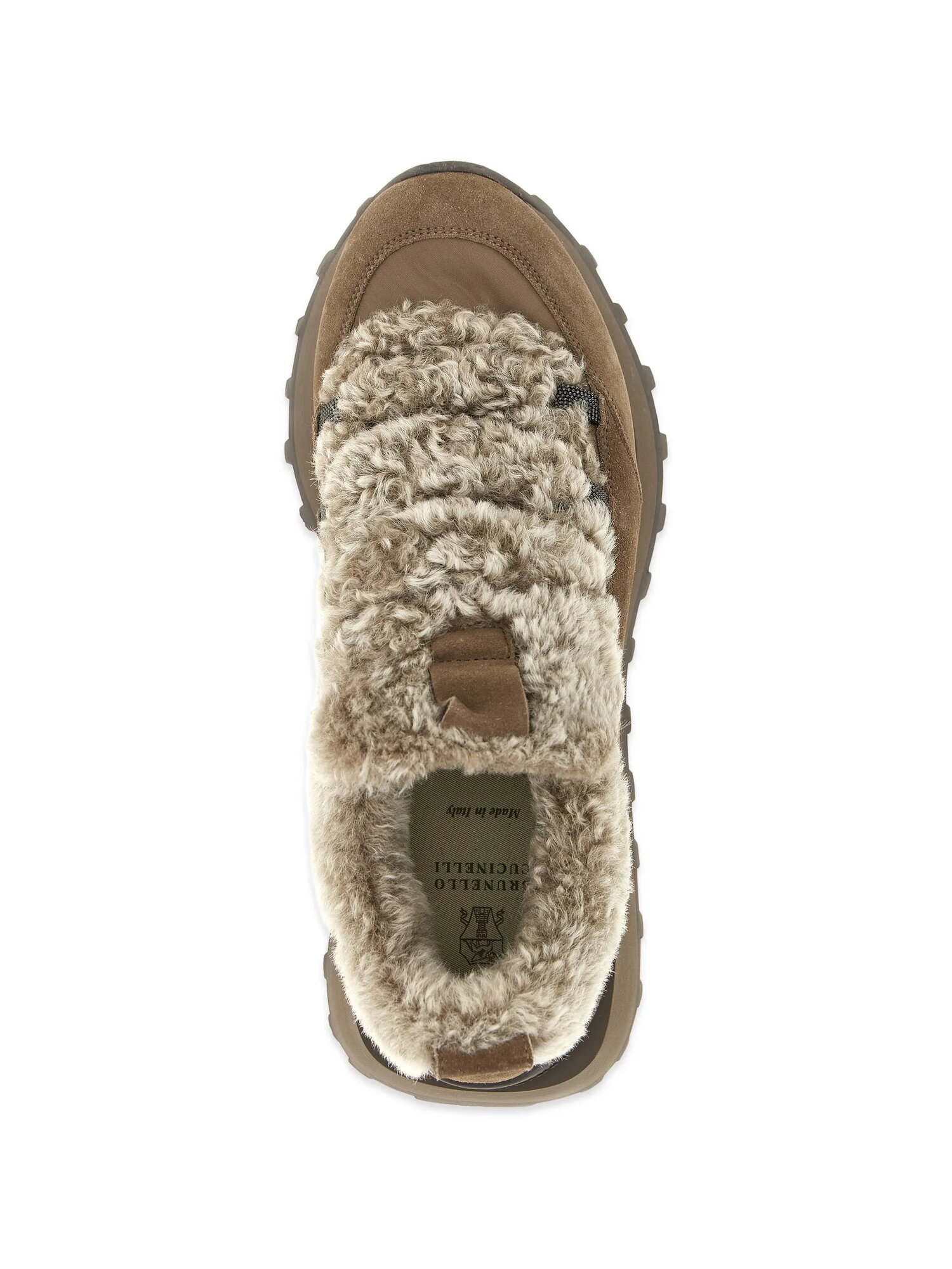 Кроссовки BRUNELLO CUCINELLI Monile shearling-insert sneakers, размер 39,5, коричневый/серый/оранжевый — фото 1