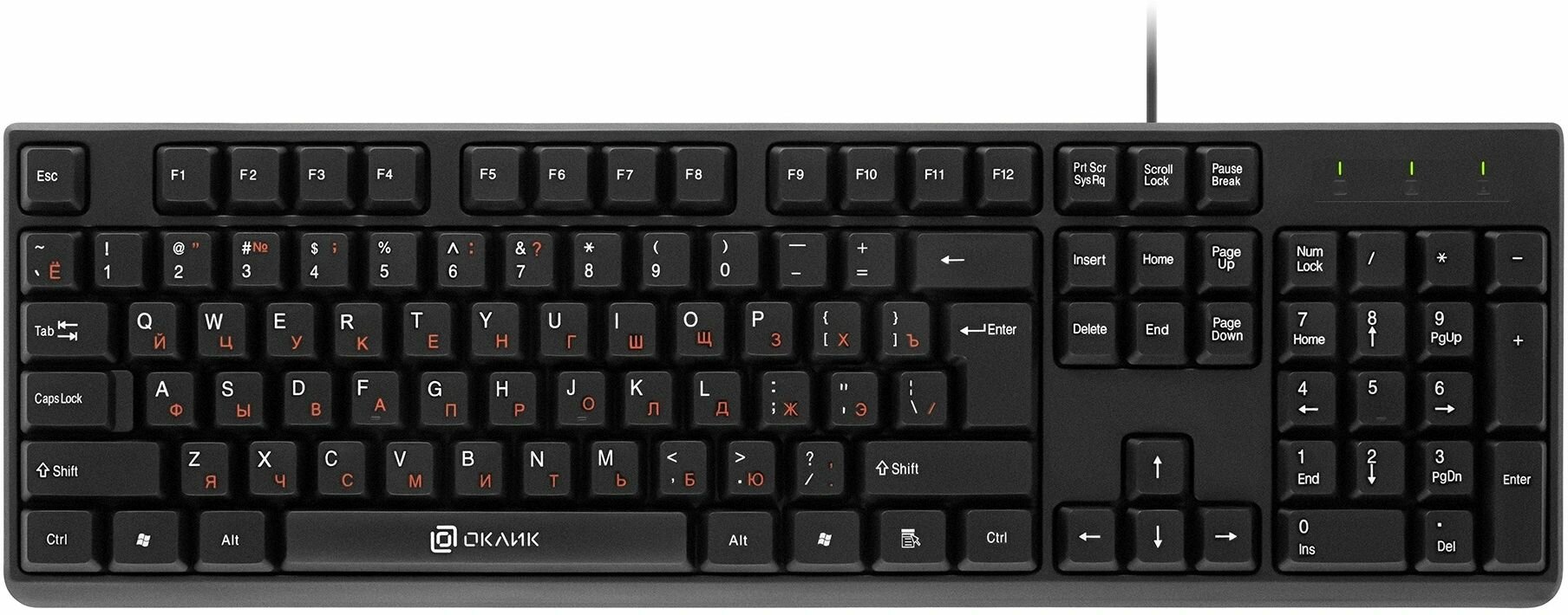 Клавиатура Оклик 100M HW3 черный USB (654570)