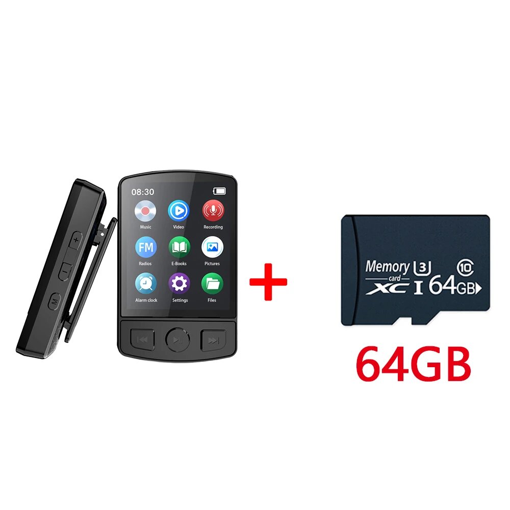 Occkic MP3-плеер Hi-Fi Bluetooth 5.2 1.8 дюйма With 64GB Card