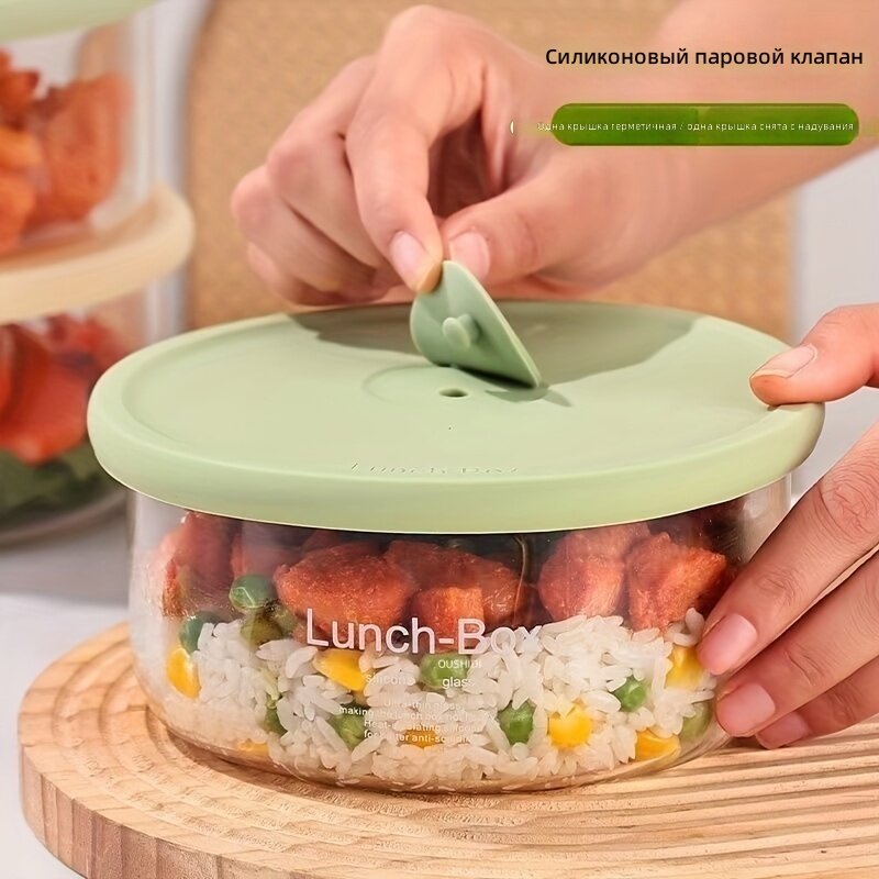 1 шт. Штабелируемый стеклянный контейнер для хранения продуктов из боросиликатного стекла, зелёный, 13.53 унции, с герметичной силиконовой крышкой, подходит для микроволновки и холодильника