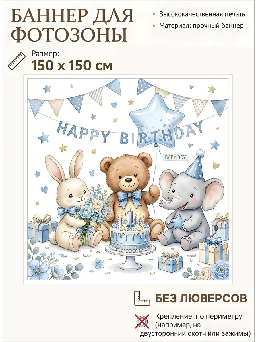 Баннер с днем рождения без люверс 1,5 м