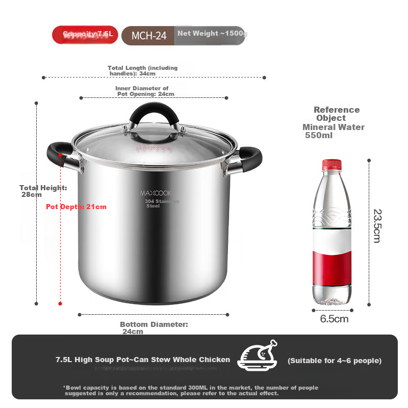 MAXCOOK 24 см с двойным дном из нержавеющей стали 304 - Газовая и индукционная плита, моется в посудомоечной машине