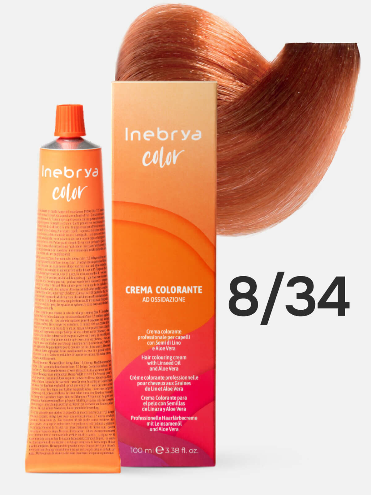 Крем - краска для волос профессиональная Inebrya Color Professional 8/34 Светлый русый Золотисто-медный, 100 мл