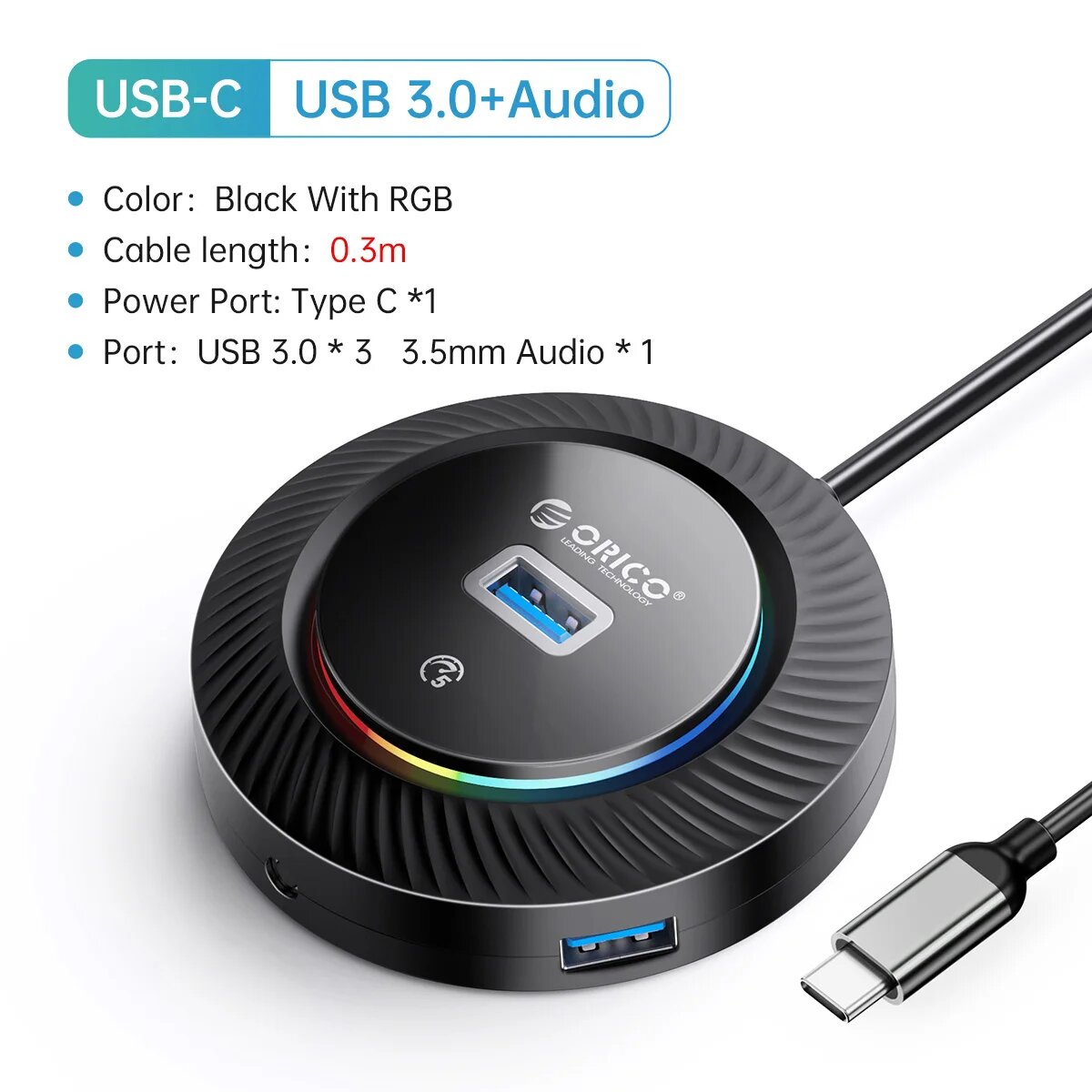 ORICO USB-C концентратор USB 3.0 + Audio, черный YKR4-C3-03-BK