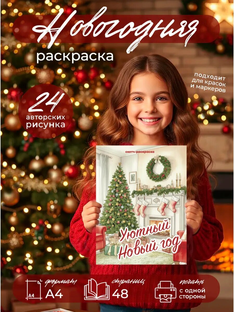 Раскраска Новогодняя антистресс для детей и взрослых Уютный Новый год