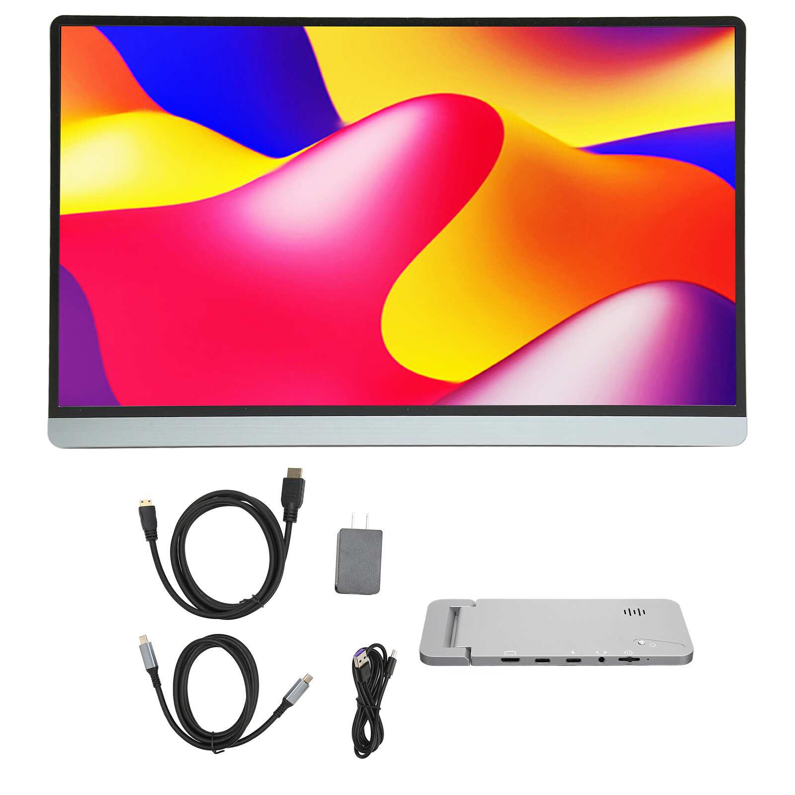 Портативный монитор 16,1 дюйма FHD 1080p, порт Type-C, подключение и использование без установки драйверов, ультратонкий внешний мобильный экран для ноутбука и офиса, 100–240 В (США)