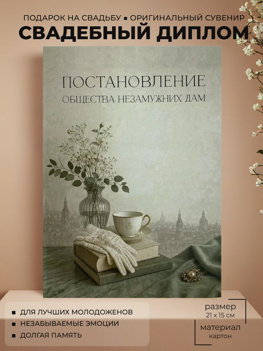 Диплом "Постановление союза незамужних дам", для свадебного торжества
