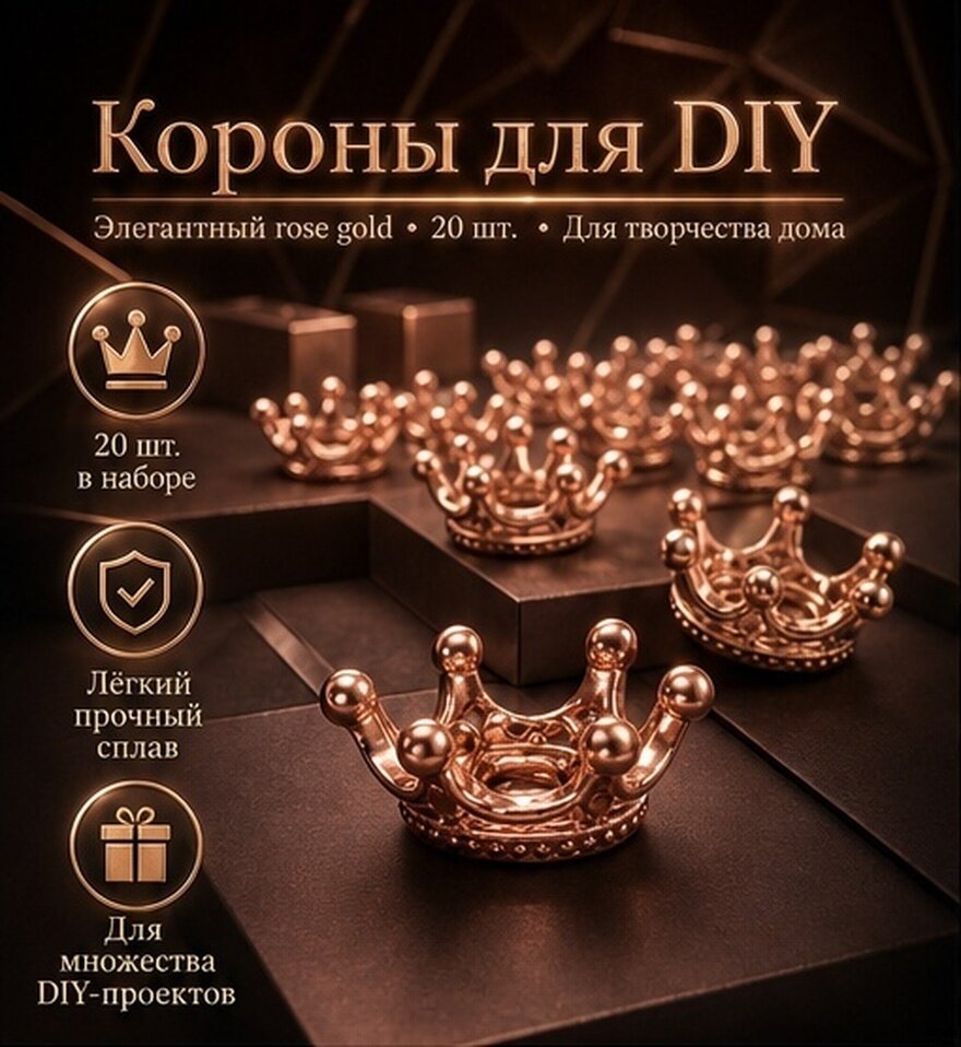 Коронные элементы для handmade, розовое золото, размер 1.00x0.50x0.50 см, 20 штук