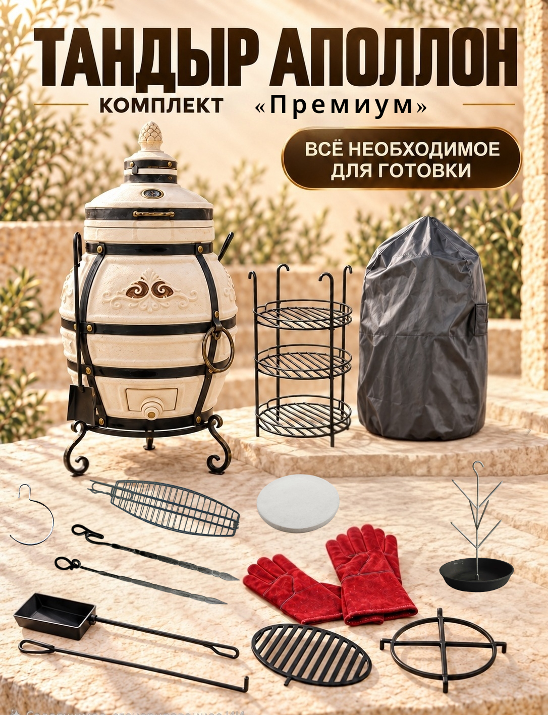 Тандыр Технокерамика Аполлон с встроенным датчиком температуры, с набором аксессуаров - комплект премиум