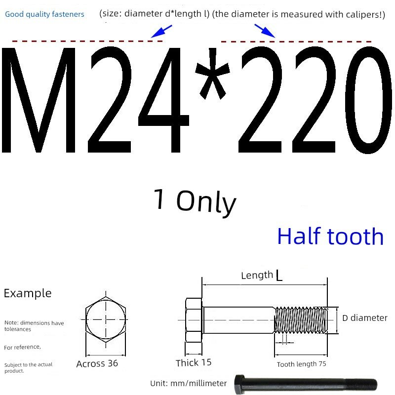M24 x 220 мм Высокопрочный шестигранный болт с полурезьбой, класс 12.9