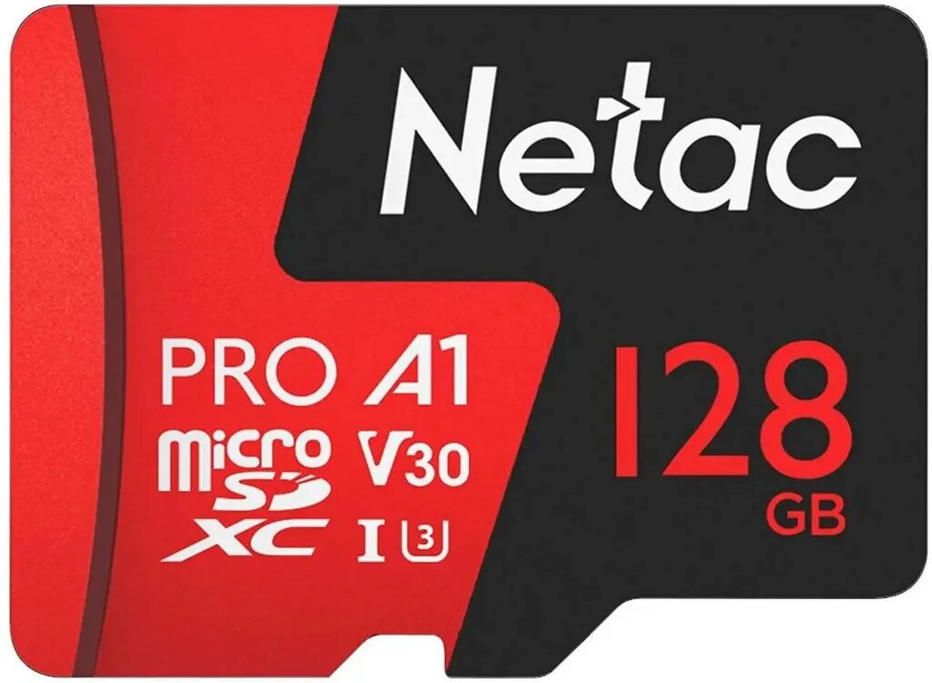 Карта памяти microSDXC UHS-I U3 NETAC P500 Extreme Pro 128 ГБ, 100 МБ/с, Class 10, NT02P500PRO-128G-R, 1 шт, переходник SD