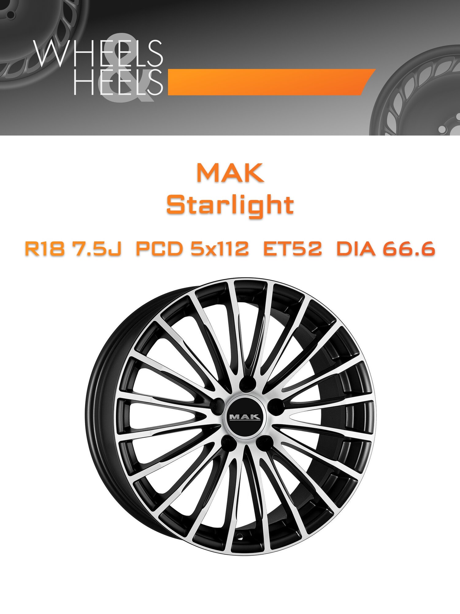 Диск автомобильный литой MAK Starlight 18x7.5 5x112 et52 dia66.6 Чёрный матовый с полированной лицевой частью