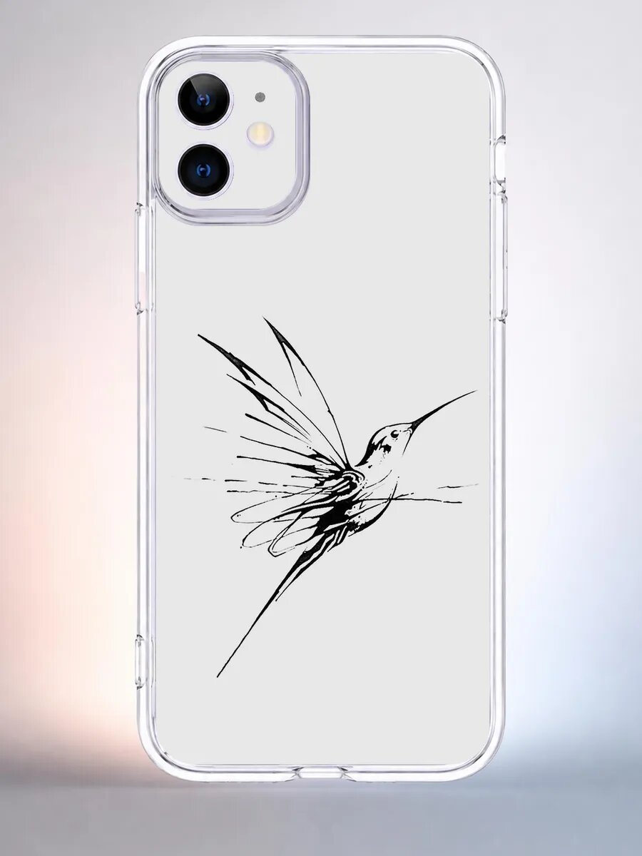 Чехол iPhone 11 колибри тушь силиконовый