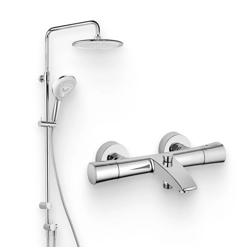 Душевой комплект Смеситель Kludi Zenta 351010538 с термостатом, хром / Стойка Freshline dual shower system 6709005-00
